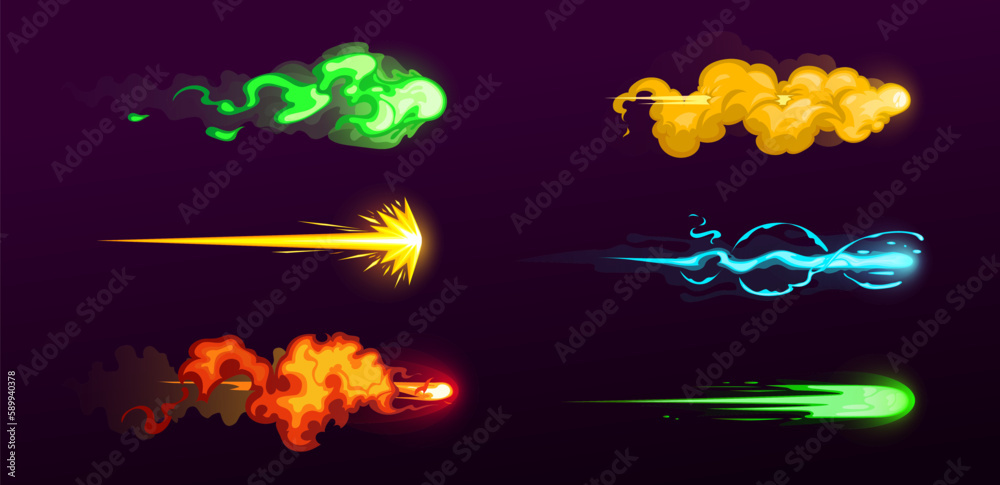 Vector cartoon illustration set of blasters laser or plasmic beams ...
