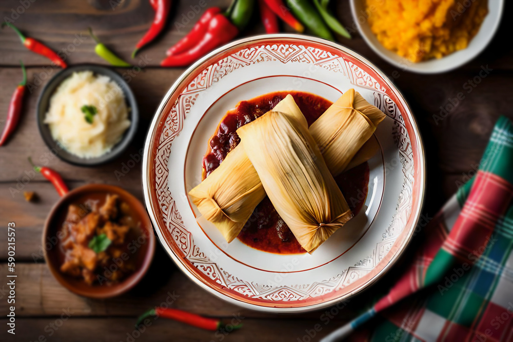 Tamales - steamed cornmeal cakes filled with meat, vegetables, and ...