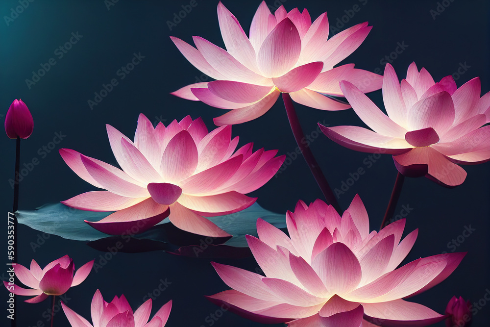 Beautiful blossom pink lotus flower with petal glowing and radiate ...