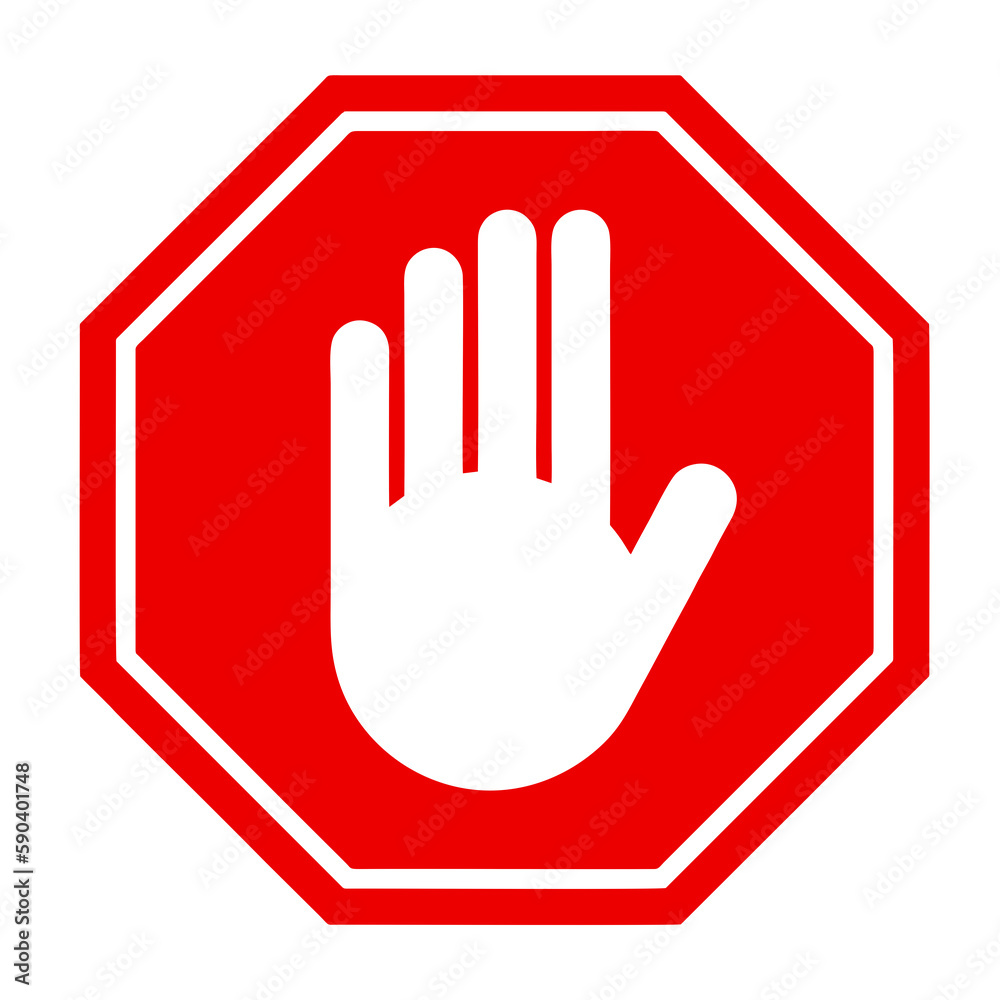 Red stop hand block octagon sign or Adblock or do not enter or ...