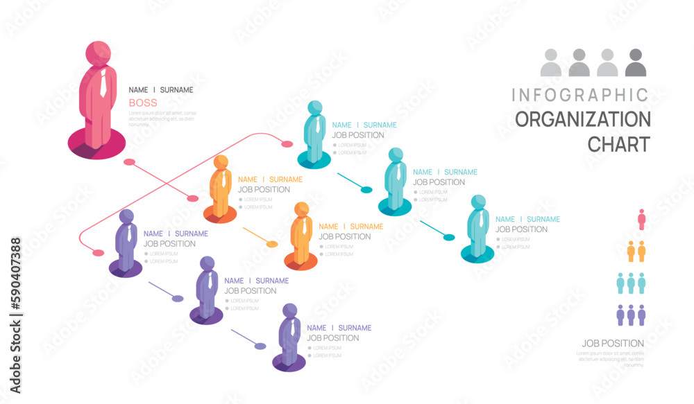 Infographic template for organization chart with business avatar icons ...