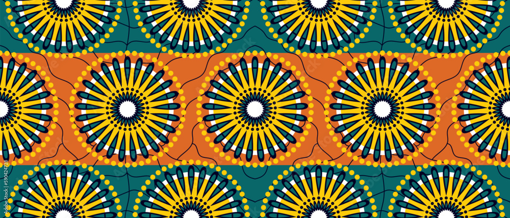 African ethnic traditional green pattern. seamless beautiful Kitenge ...