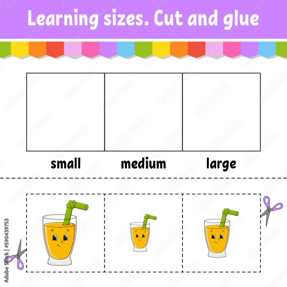 Learning sizes. Cut and glue. Easy level. Color activity worksheet ...