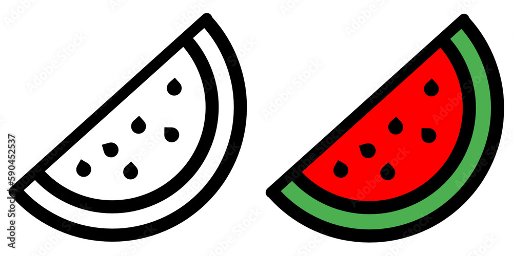 Watermelon icon png.Outline and colorful illustration of watermelon ...