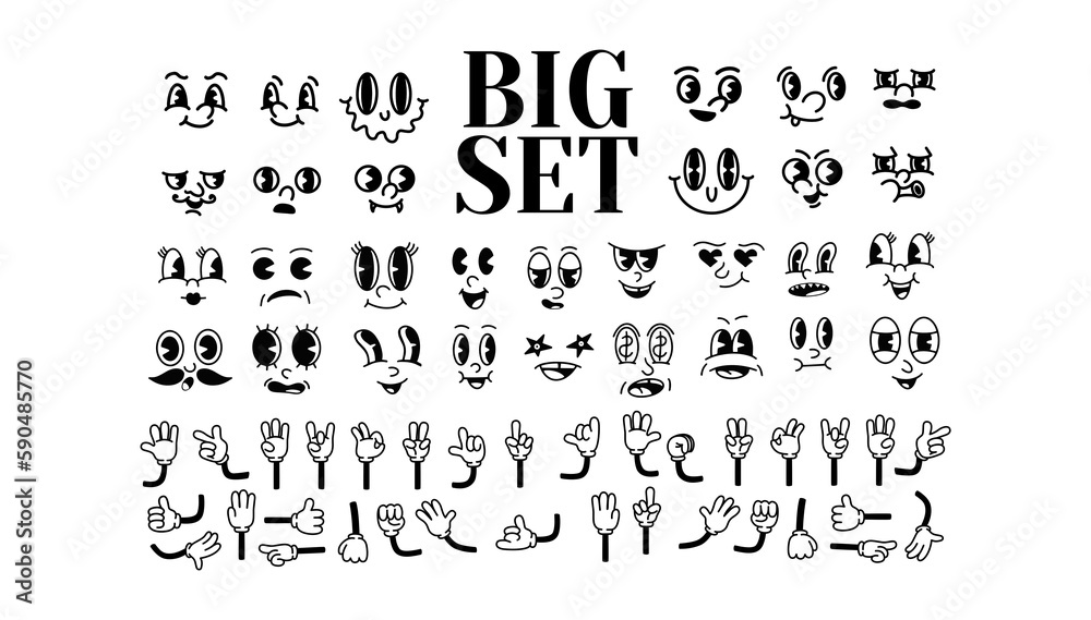 Vintage cartoon hands in gloves and feet in shoes. Cute animation ...