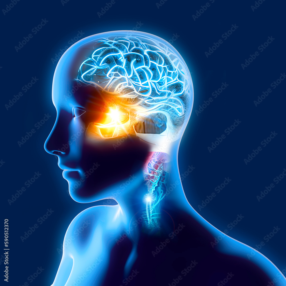 Girl seen in profile, robotically modified, cyborg with human features ...