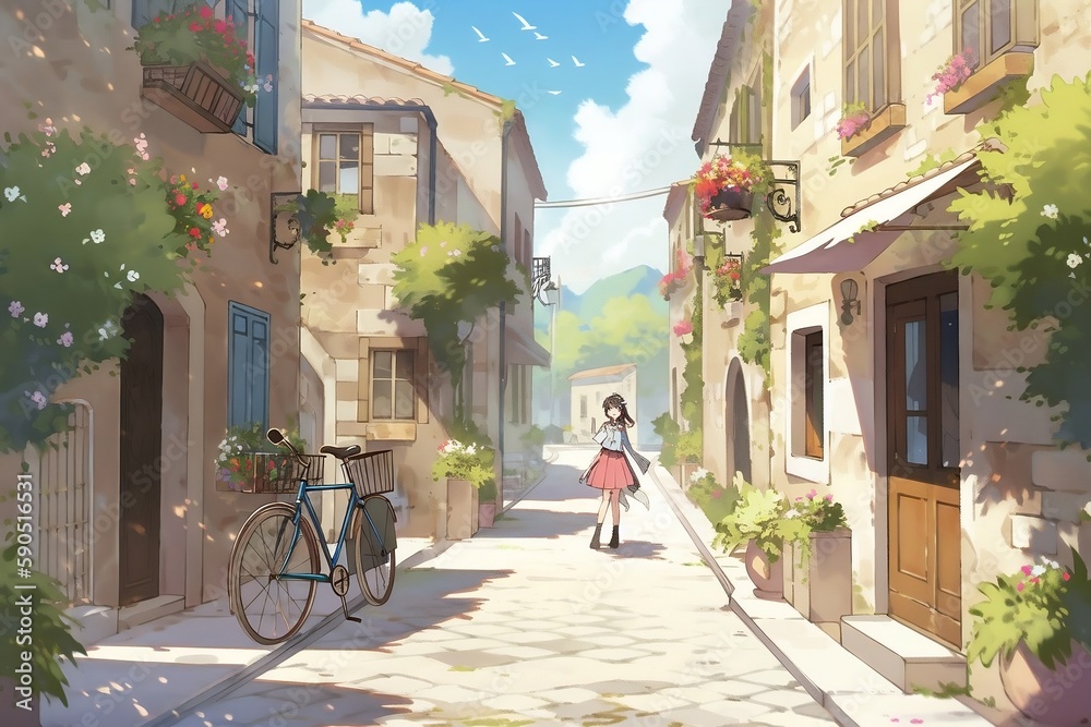 Ilustração beautiful ancient greek coastal fantasy town, ancient greek ...