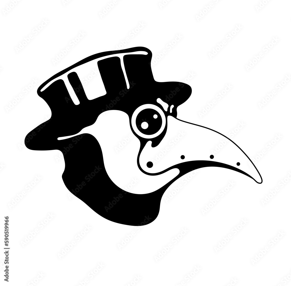 Vector isolated one single plague doctor bird mask head side view ...