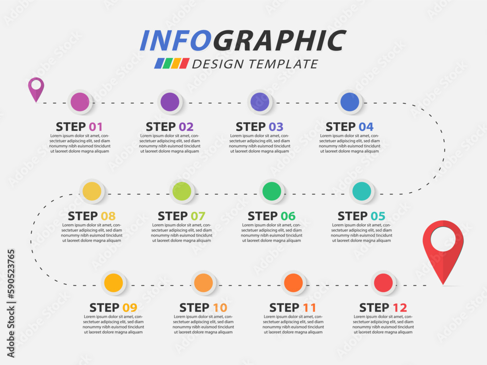 Timeline Creator infographic template. 12 Step timeline journey ...