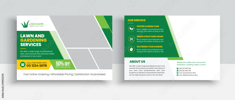 Lawn Mower Garden or Landscaping Service Postcard Template. Eddm ...