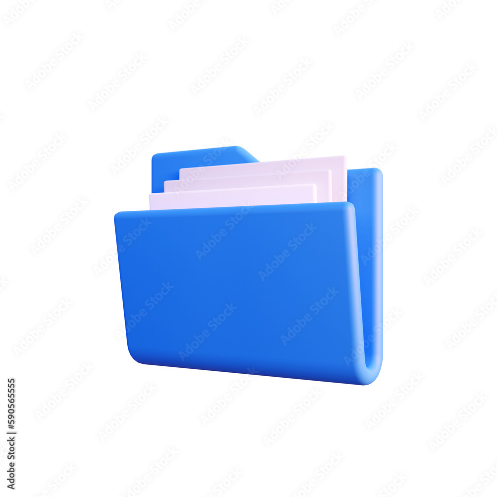 Ilustración de Stock Blue folder icon 3d render isolated side view PNG ...