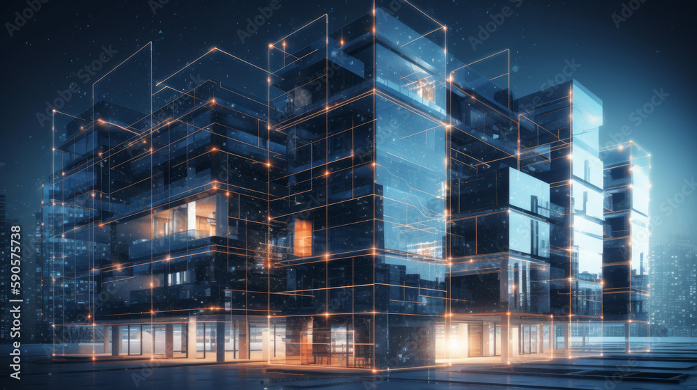 Ai in building sector light, visualisation of artificial inteligence in ...