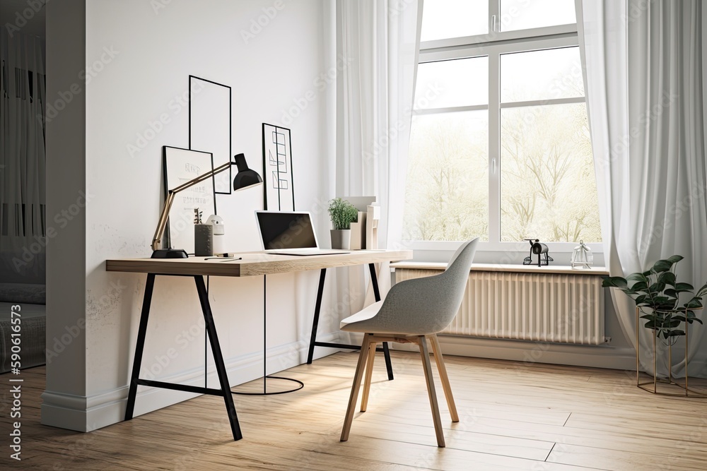 sleek and minimalist home office setup with a sleek desk, ergonomic ...