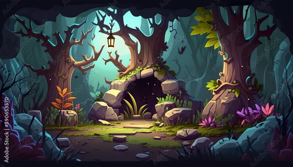 2D abstract and magical enchanted forest background environment for a ...