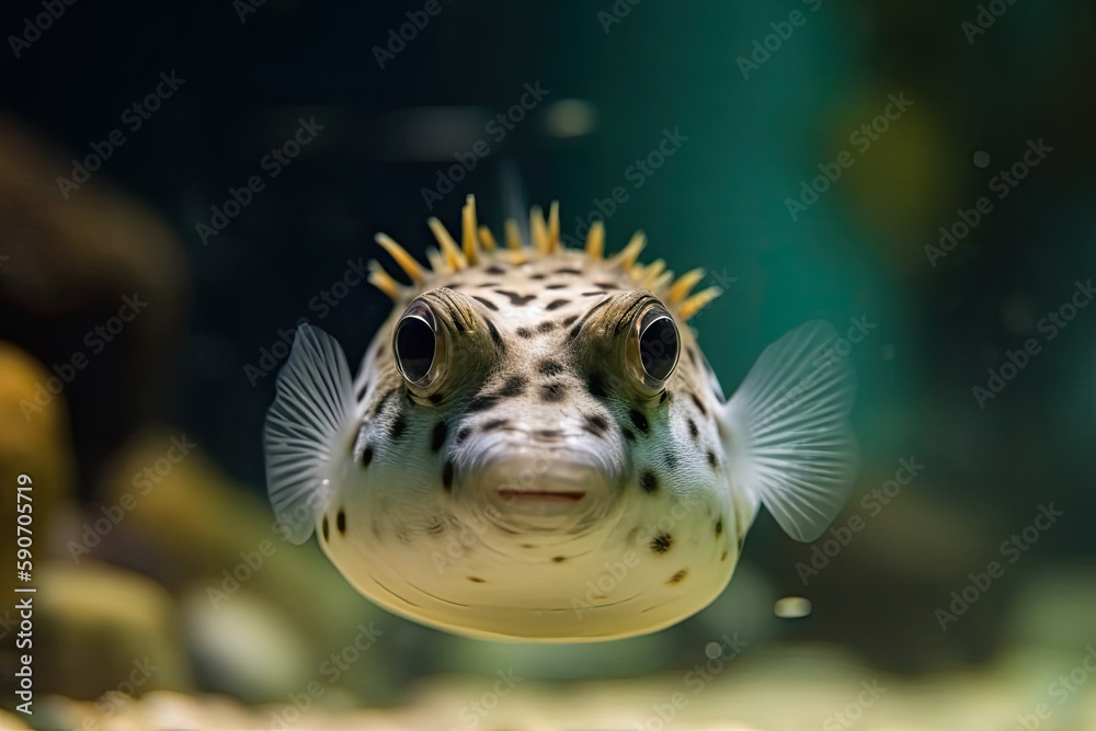 Cute puffer fish face up close and in the front view, generative AI ...