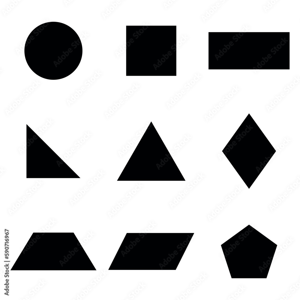 2D basic geometric shapes set. Square, right triangle, parallelogram ...