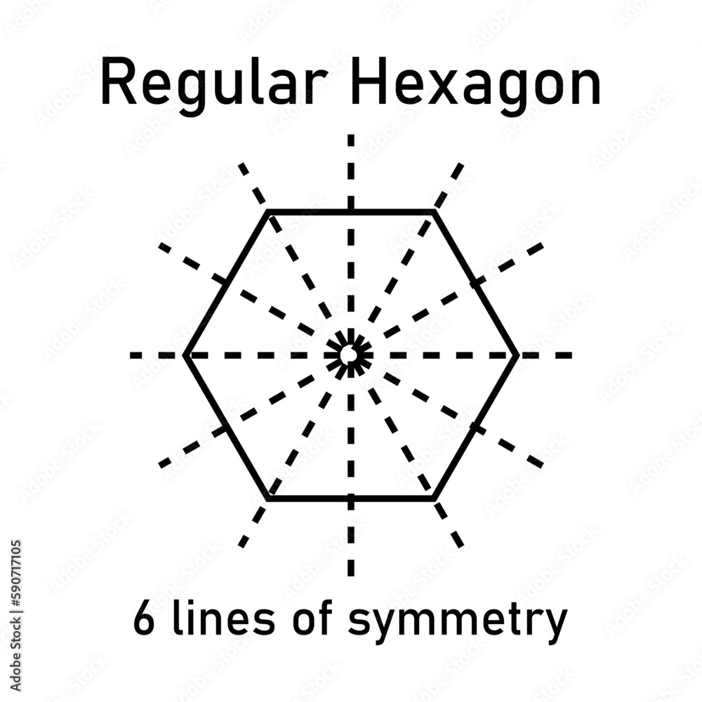 Number of lines of symmetry in regular hexagon. Vertical, horizontal and diagonal lines of ...