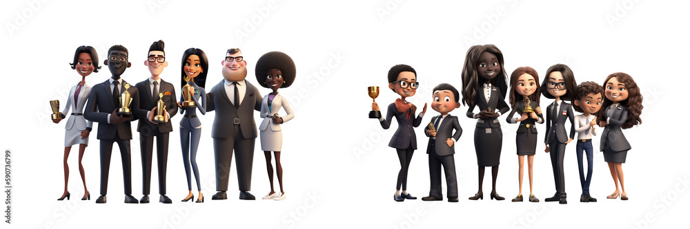 Set of 3D cartoon character cute Business people team has a reward for ...