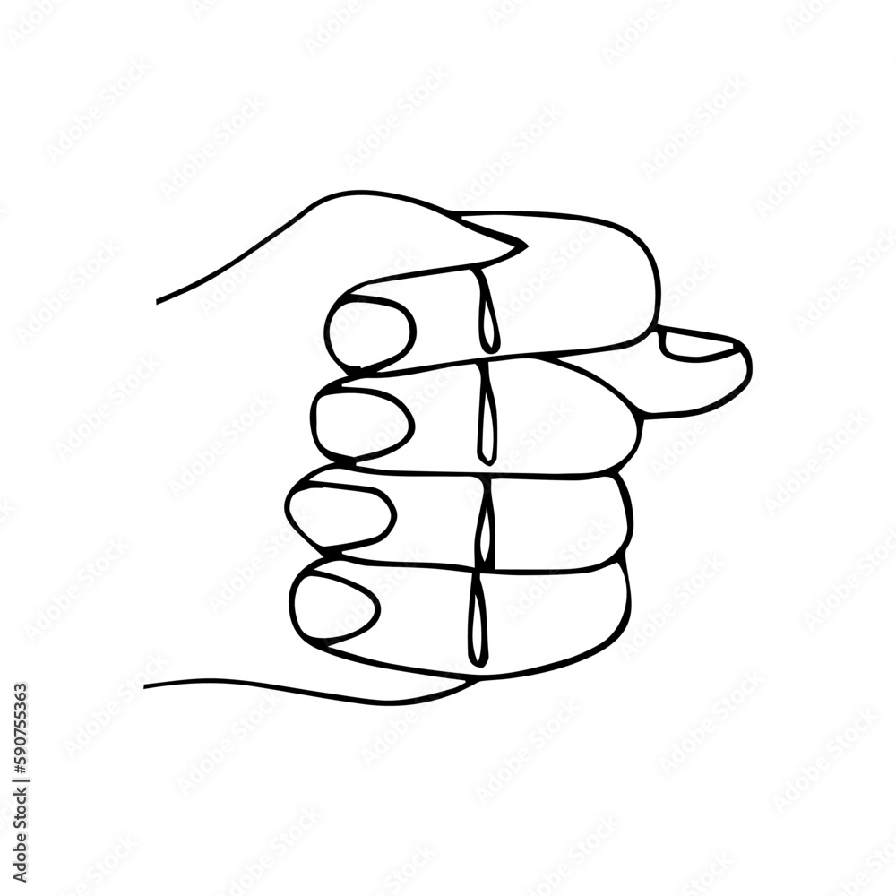Simple black contour of Hand Gesture isolated on white background. Fig ...