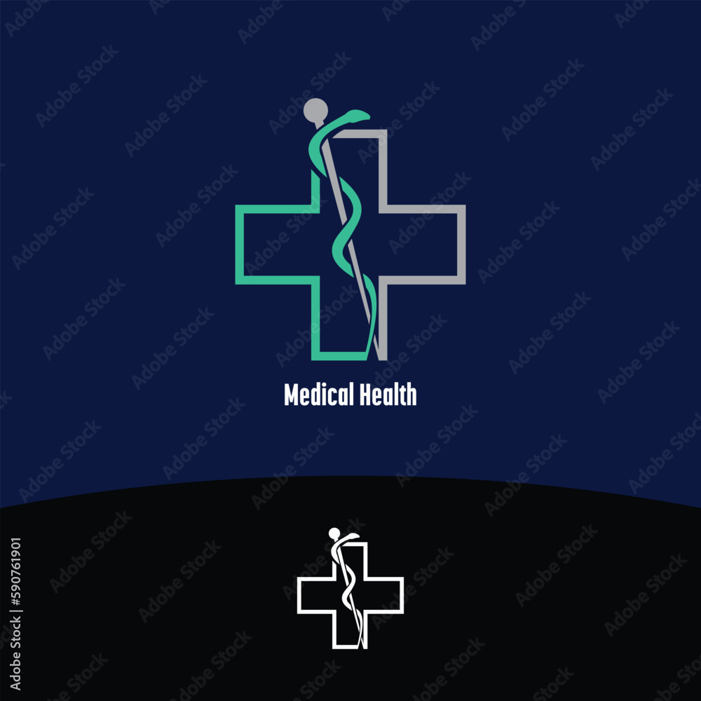 Medical Health symbol with caduceus snakes combined with cross symbol ...