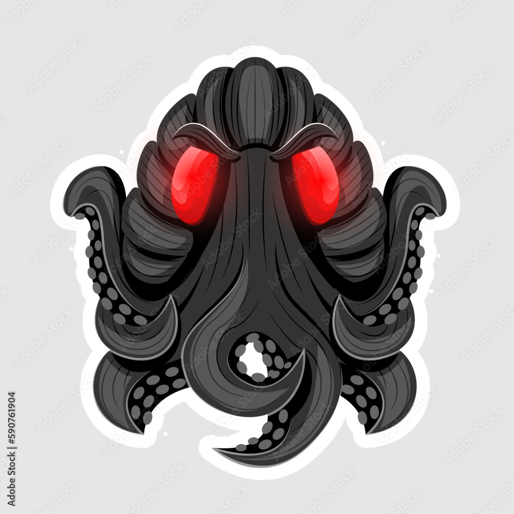 Vector image of a terrible octopus with red eyes. This can be used as a ...