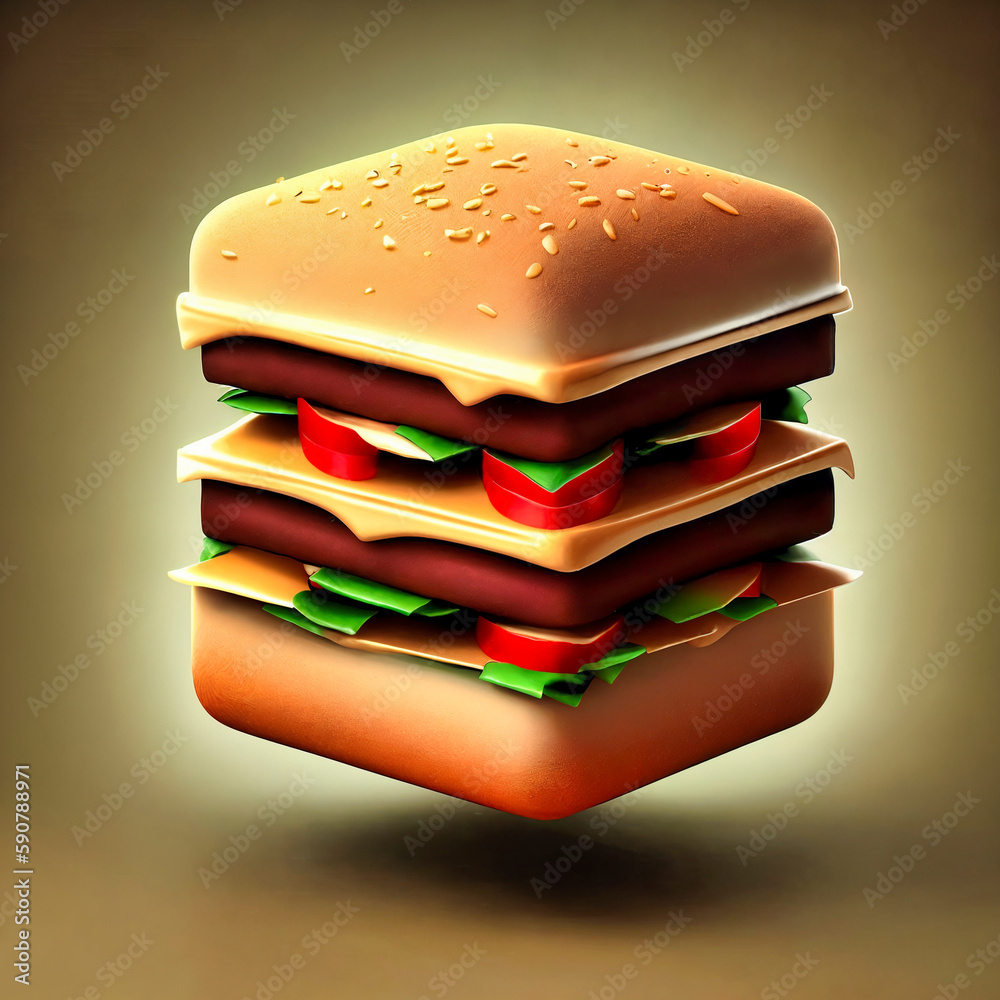 A 3D cube shaped hamburger is a unique piece of digital art, combining ...