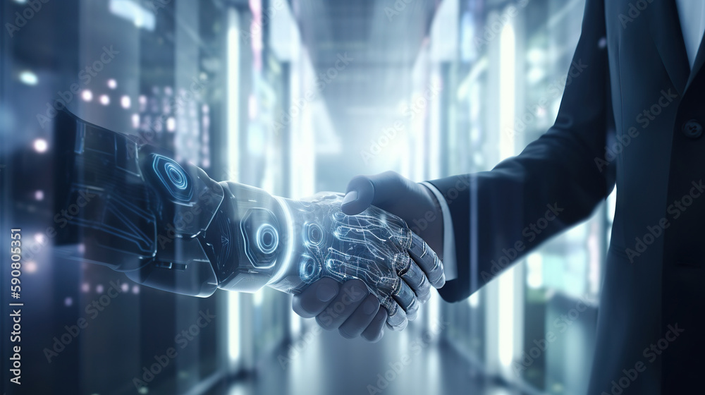 Shaking hands with the future: human and AI collaboration. Man and ...