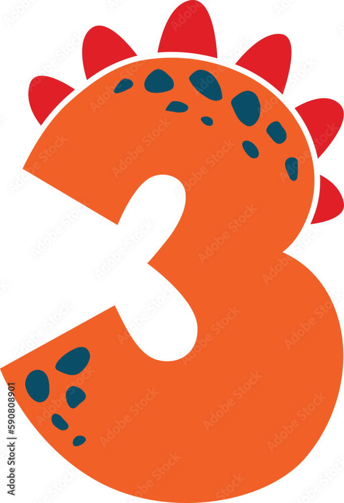 Dino Font Cute Alphabet Dinosaur Matchmatics Number 3 Three Stock ...