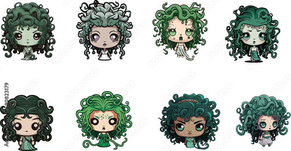 Cute mythology and legendary medusa bundle vector for illustration ...