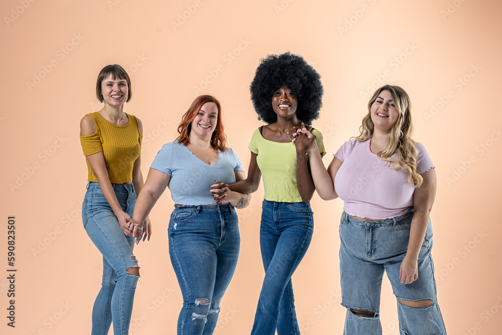 Body Positive and Acceptance, multiracial group of women with different ...