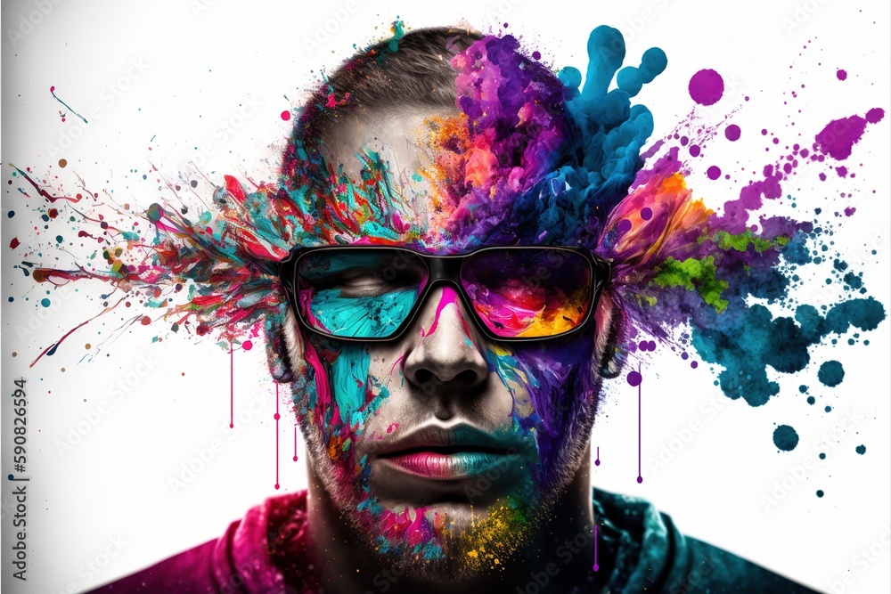 Contemporary modern abstract art man with powerful vivid color ...