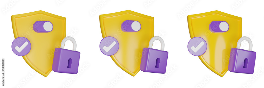 3d Shield Secure Icon Authentication Lock Check Mark Render Concept Secret Personal Data