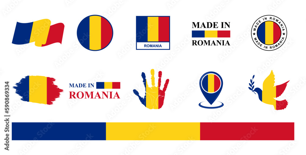 Romania national flags icon set. Labels with Romania flags. Vector ...