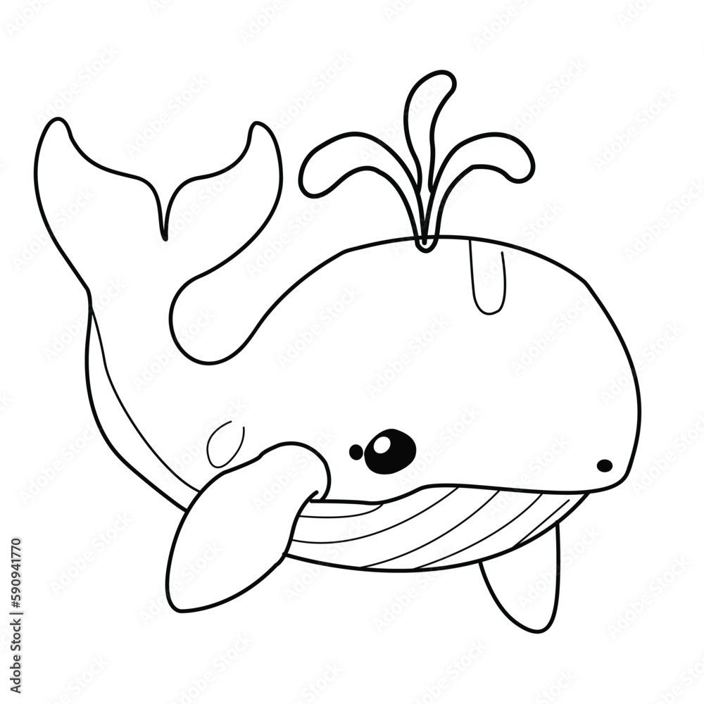 Whale coloring page. Hand drawn whale coloring page. Whale cartoon ...
