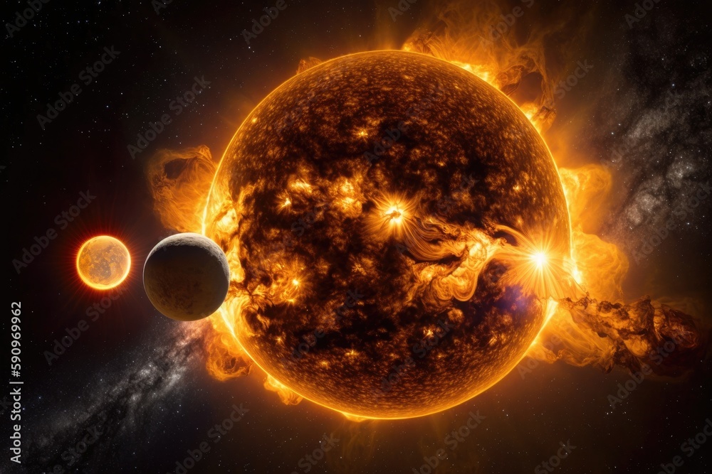 planet orbiting around a sun in outer space. Generative AI Stock ...