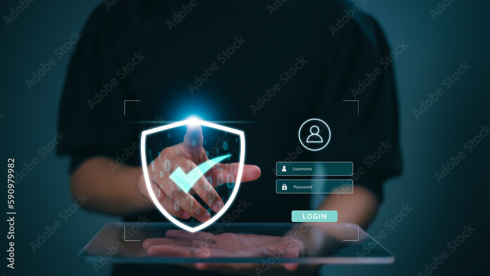 Businesswomen Protect Personal Information Cybersecurity Concept User Authentication System