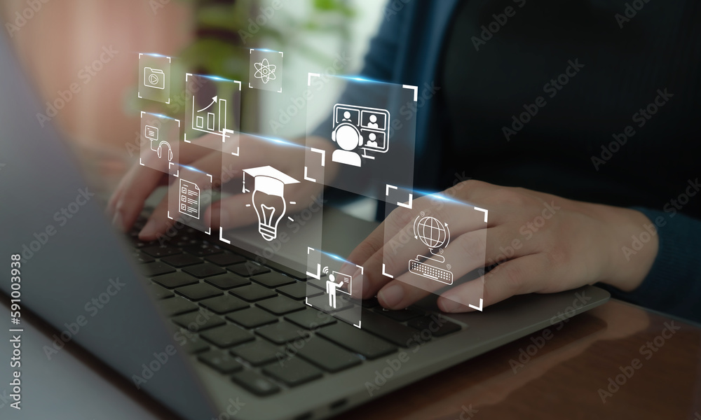 E learning technology concept. Online education, webinar, online ...