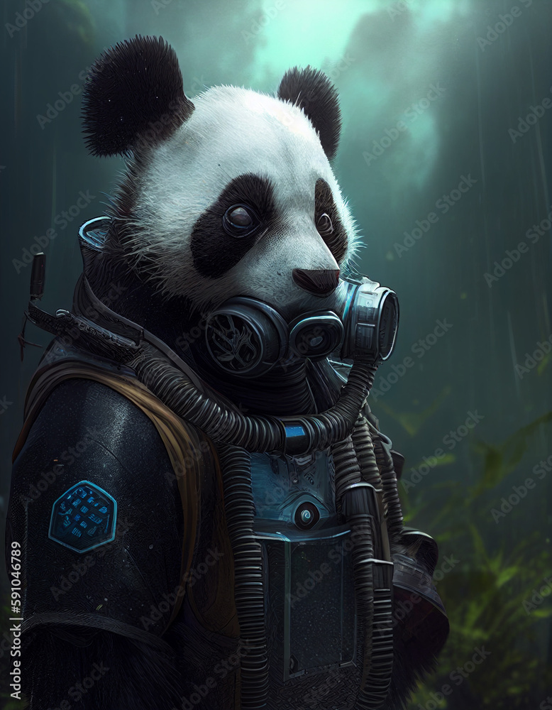 Cyberpunk panda realistic AI generated Stock Illustration | Adobe Stock