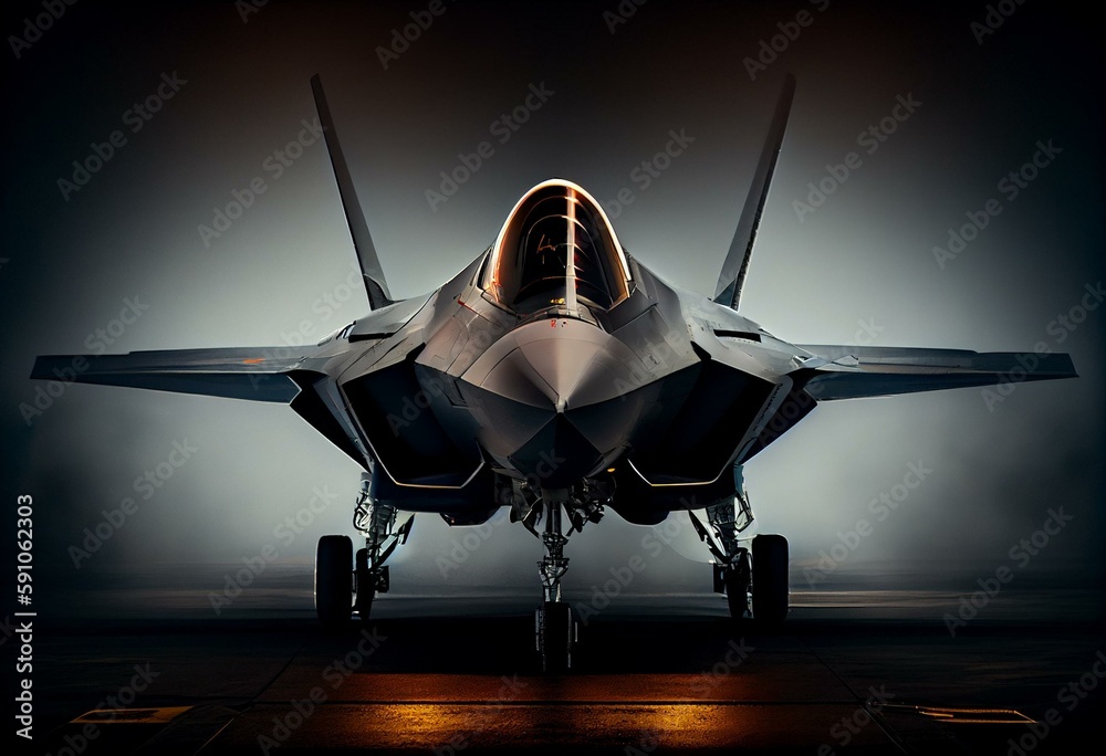 This image depicts a sleek and powerful US Airforce jet, shown from a ...