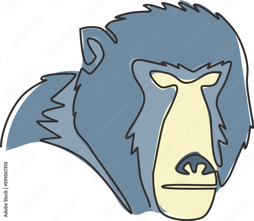 Ilustración de Stock One single line drawing of baboon head for company ...