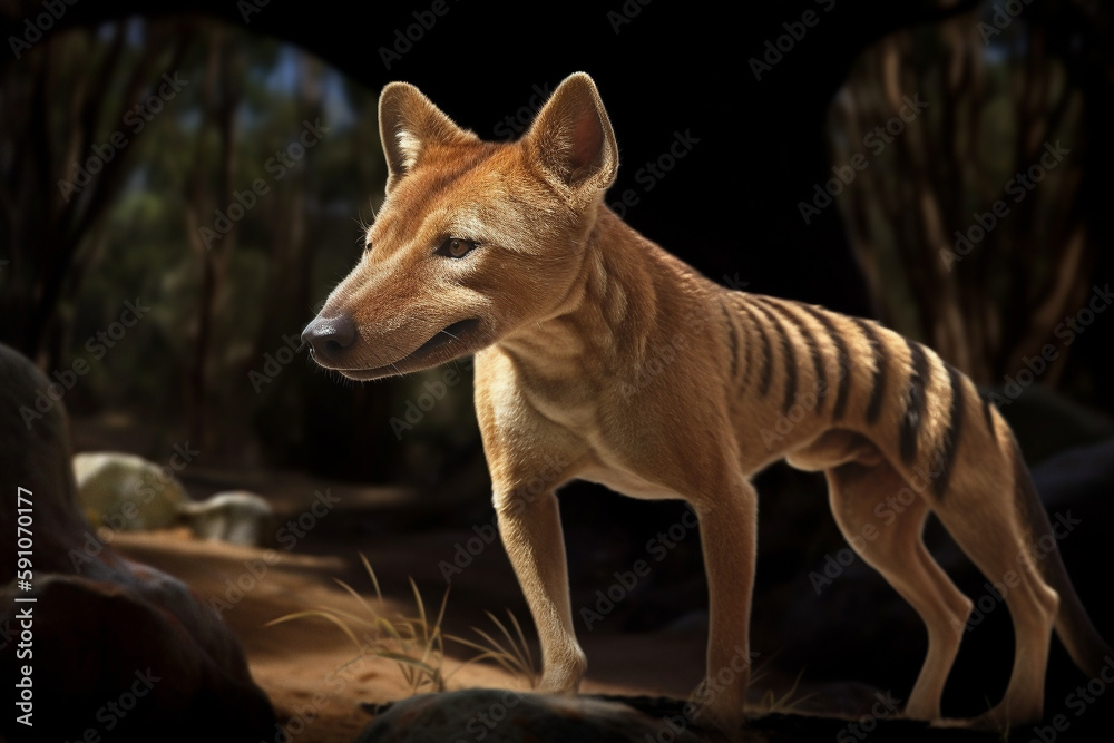 A generative AI image of an extinct australian Thylacine, also called a ...