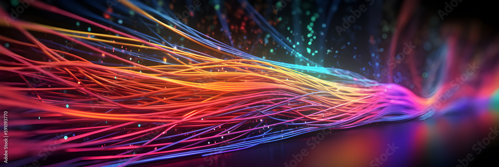 Coloured electric cables and led, optical fiber, intense colours ...