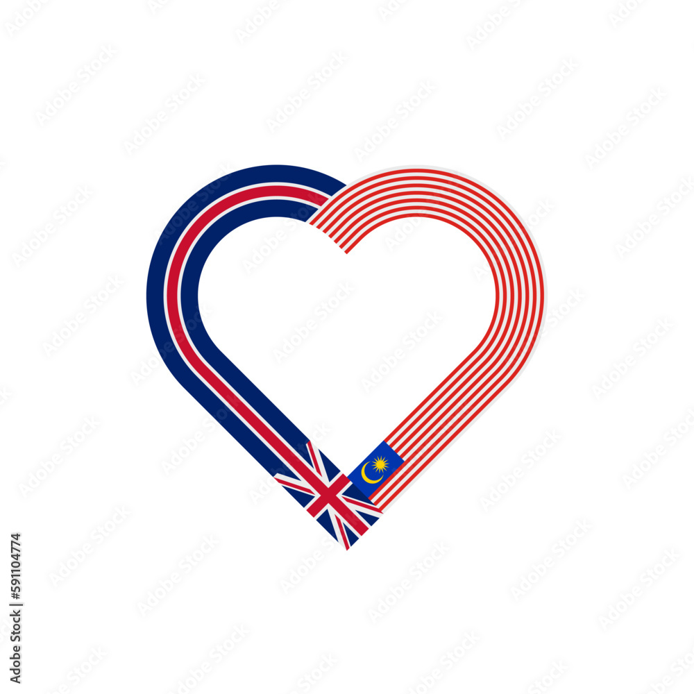 friendship concept. heart ribbon icon of malaysian and union jack flags ...