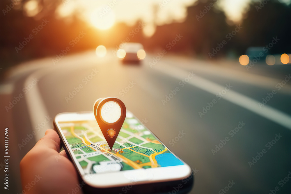 Map GPS navigation, Smartphone map application and location pin place ...