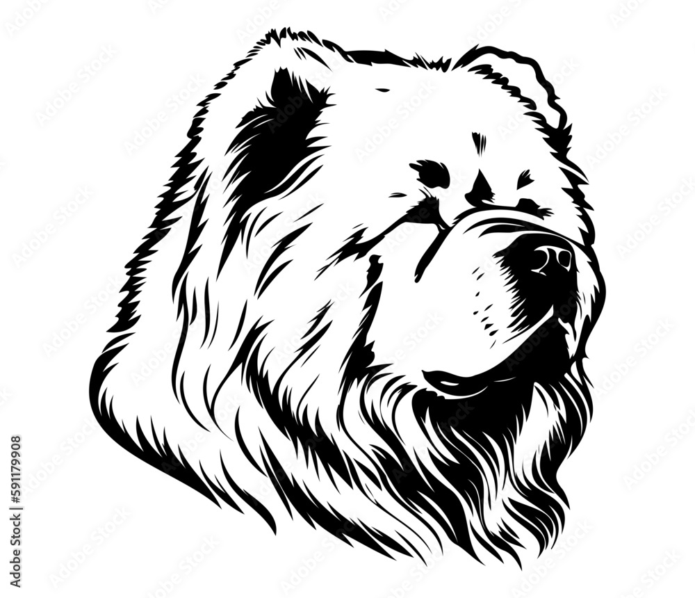 Chow Chow, Silhouettes Dog Face SVG, black and white Chow Chow vector ...