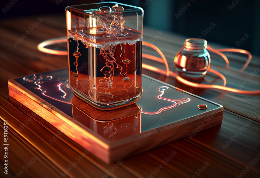 Electrolysis of water on wooden table in lab. Educational chemistry ...