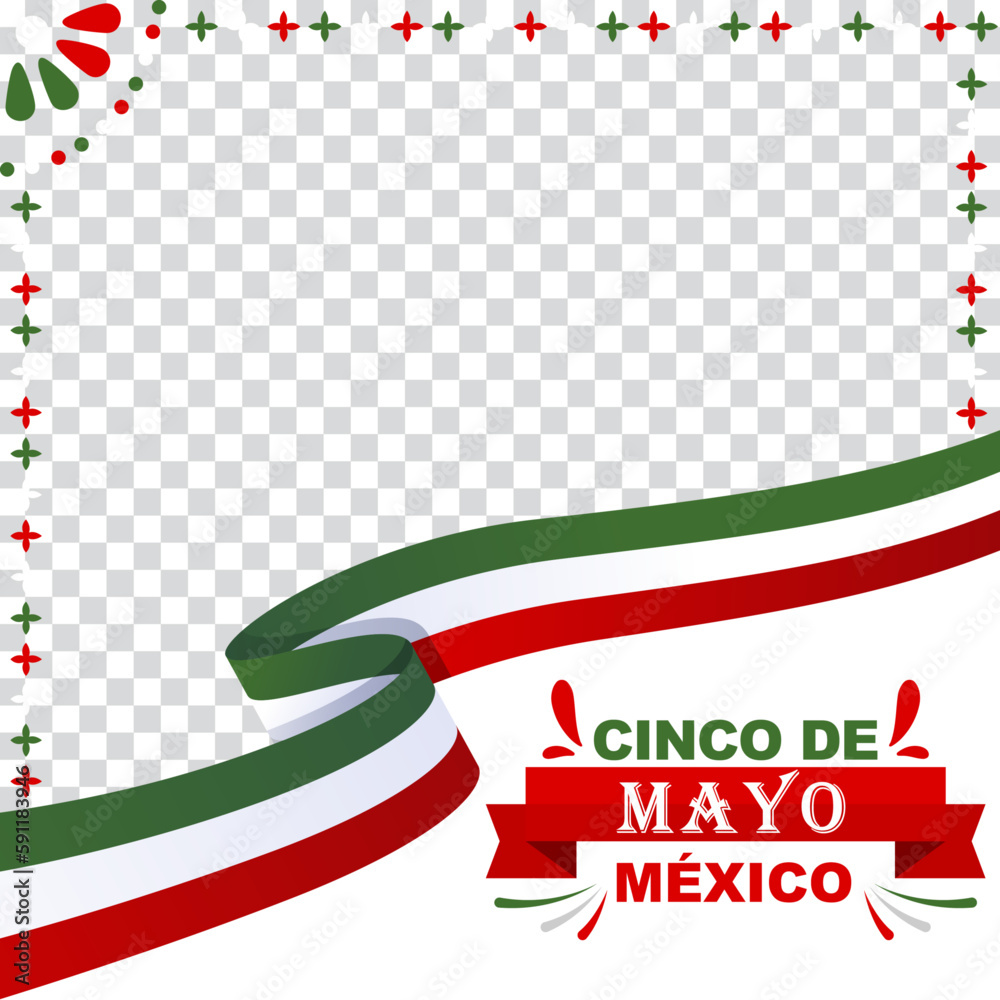 Banner plantilla del 5 de mayo, festividad mexicana con banderas motivos tricolor mexicanos ...