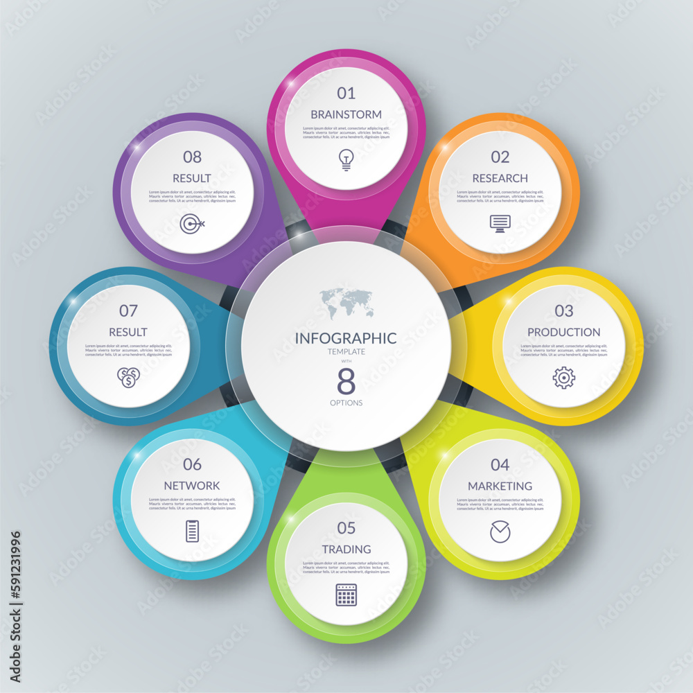Infographic cycle diagram with 8 steps. Can be used as a chart, graph ...