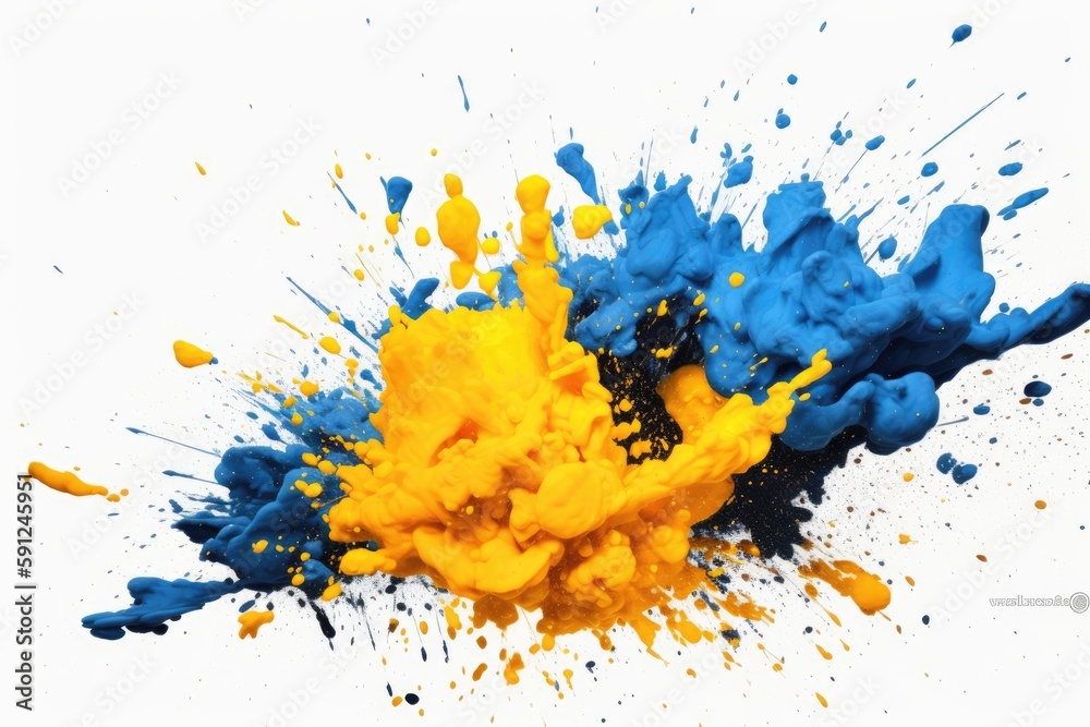 Illustration Stock colorful Ukrainan flag yellow blue color holi paint ...