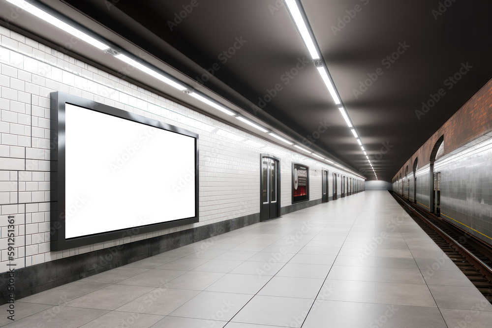 Mock up Poster media template Ads display in NYC Train Subway Station ...